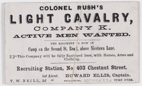 Colonel Rush's Light Cavalry, Company K. Active men wanted. : The ...
