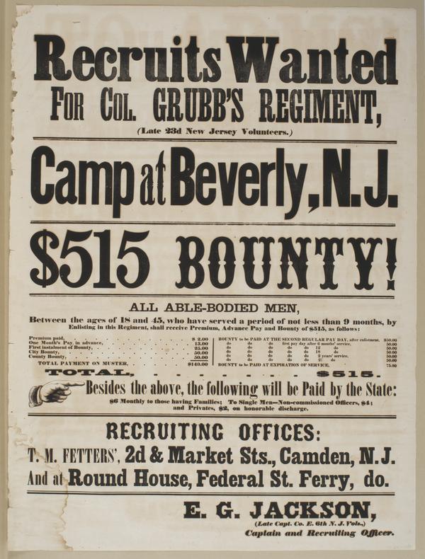 Recruits wanted for Col. Grubb's regiment, : (late 23d New Jersey ...