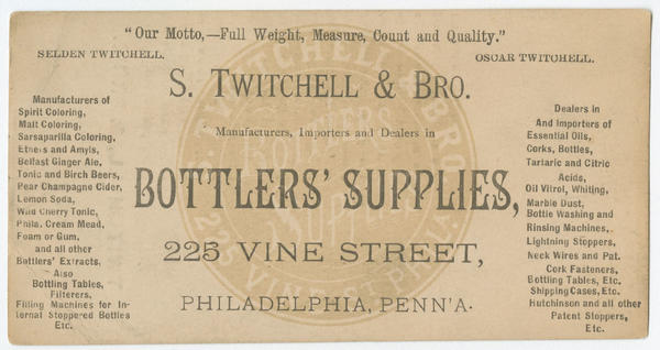 S. Twitchell & Bro. Manufacturers, importers and dealers in bottlers ...