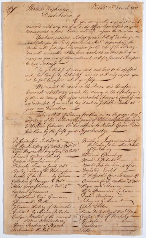 Letter to Thomas Hopkinson | Library Company of Philadelphia Digital ...
