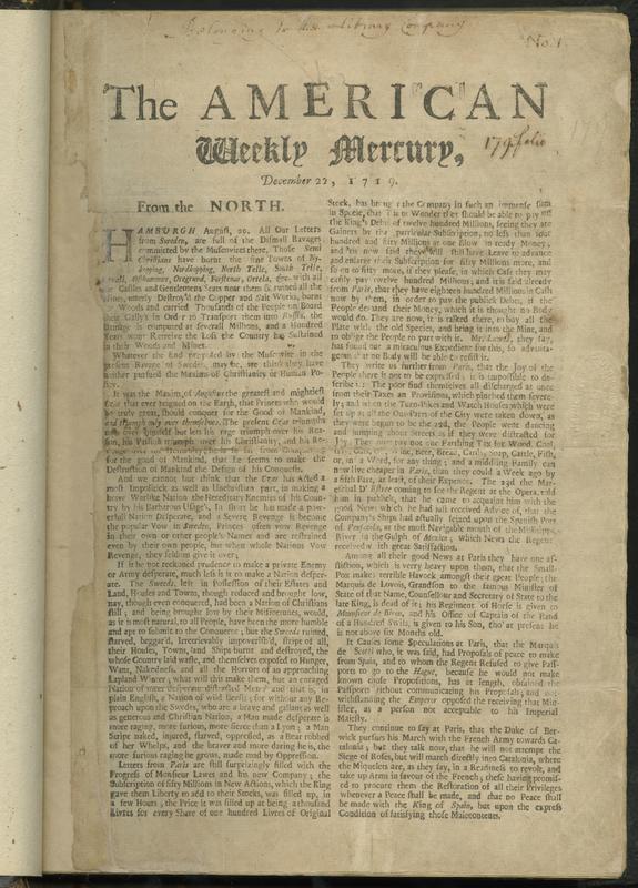 American Weekly Mercury | Library Company of Philadelphia Digital ...