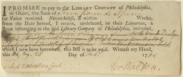 Library Company Loan Slip for Common Sense. | Library Company of ...