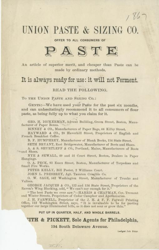Union Paste & Sizing Co. offer to all consumers of paste an article of ...