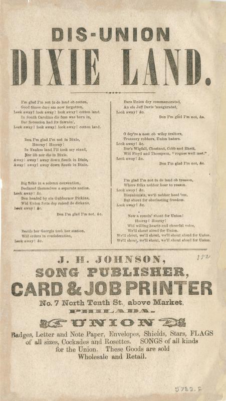 (DIXIE) DIS-UNION DIXIE LAND. | Library Company of Philadelphia Digital ...